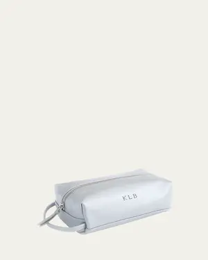 ROYCE NEW YORK Monogrammed Compact Leather Toiletry Bag, Personalized Silver