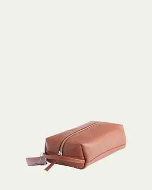 ROYCE NEW YORK Monogrammed Compact Leather Toiletry Bag, Personalized - Tan