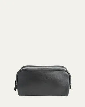 ROYCE NEW YORK Monogrammed Double Zip Leather Toiletry Bag, Personalized - Black