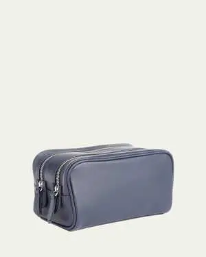 ROYCE NEW YORK Monogrammed Double Zip Leather Toiletry Bag, Personalized - Navy Navy Blue