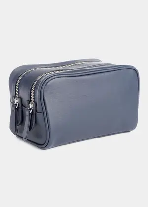 ROYCE NEW YORK Monogrammed Double Zip Leather Toiletry Bag, Personalized One-color