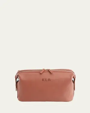 ROYCE NEW YORK Monogrammed Large Leather Toiletry Bag, Personalized - Tan