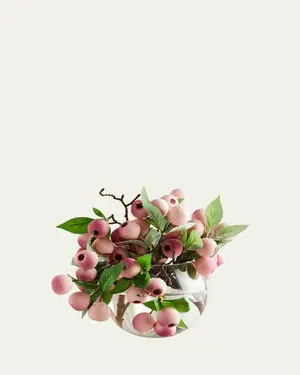 JOHN-RICHARD COLLECTION Balausta Berries 8" Faux Floral Arranget In Glass Bowl - Pink
