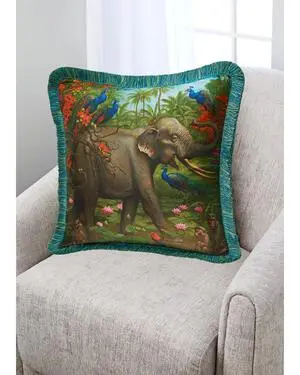 YANA MOVCHAN Jungle Of Happiness Silk Pillow - Multi