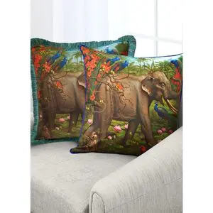 YANA MOVCHAN Jungle Of Happiness Silk Pillow
