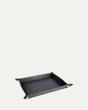 ROYCE NEW YORK Monogrammed Large Catchall Leather Valet Tray, Personalized - Black