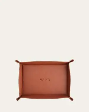 ROYCE NEW YORK Monogrammed Large Catchall Leather Valet Tray, Personalized Tan