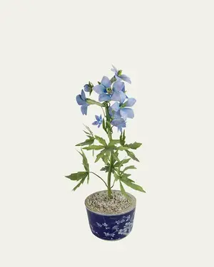 TOMMY MITCHELL Delphinium July Birth Flower In Ceramic Pot - Blue