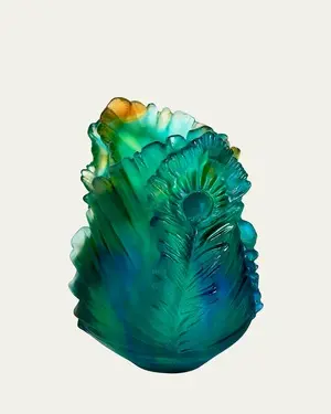 DAUM Fleur De Paon Vase Small - Blue/green