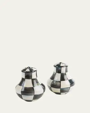 MACKENZIE-CHILDS Courtly Check Enamel Salt & Pepper Shakers - Black/white