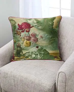 YANA MOVCHAN Monkey With Dancing Flowers Silk Pillow Multi Pattern