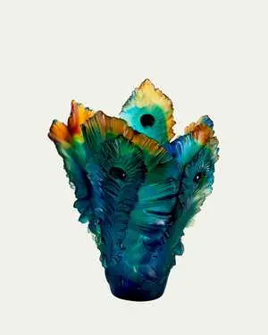 DAUM Fleur De Paon Vase Large - Blue/green