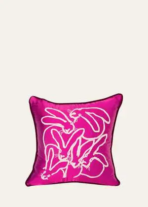 HUNT SLONEM Embroidered Silk & Velvet Seven Bunny Pillow, 22" No Color