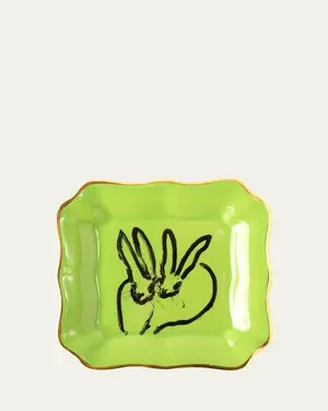 HUNT SLONEM Portrait Plate With Gold Rim - Green