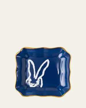 HUNT SLONEM Portrait Plate With Gold Rim - Blue Blue