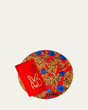 HUNT SLONEM Blue Pearls Ocelot Lacquered Placemat - Red Multi