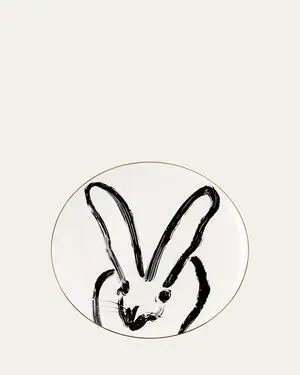 HUNT SLONEM Rabbit Run Dinner Plate With Gold Rim White