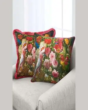YANA MOVCHAN Floral With Love Birds Silk Pillow