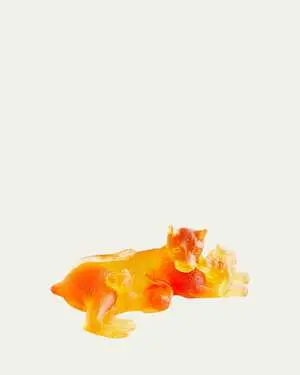 DAUM Lion With Cubs Figurine - Amber