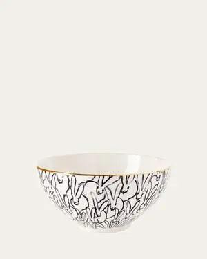 HUNT SLONEM Rabbit Run Cereal Bowl With Gold Rim