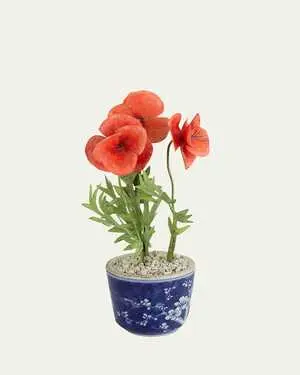 TOMMY MITCHELL Poppy August Birth Flower In Ceramic Pot - Coral Red