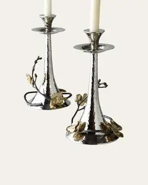 Michael Aram Two Gold Orchid Taper Candleholders - One-color