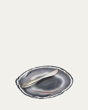 ANNA NEW YORK Ita Cheese Plate & Forma Spreader - Smoke Slvr