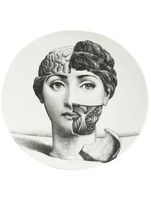 FORNASETTI Brain Portrait Printed Plate - Black
