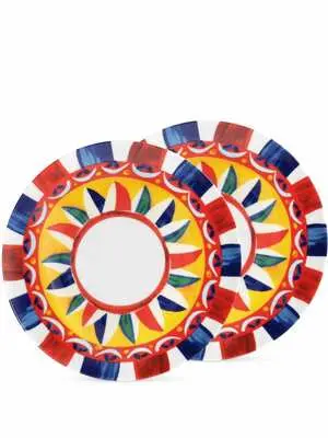 Dolce & Gabbana Carretto-print Porcelain Bread Plates - White