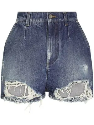 DOLCE & GABBANA Distressed High-Rise Denim Shorts