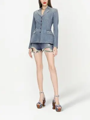 Dolce & Gabbana Distressed High-rise Denim Shorts - Blue