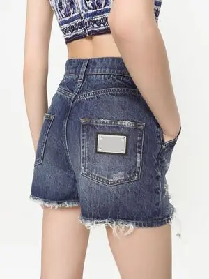 Dolce & Gabbana Distressed High-rise Denim Shorts - Blue