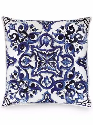Dolce & Gabbana Medium Blu Mediterraneo-print Canvas Cushion - Blue