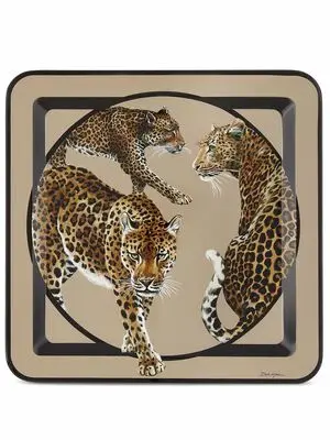 Dolce & Gabbana Leopard-print Wooden Large Tray - Brown