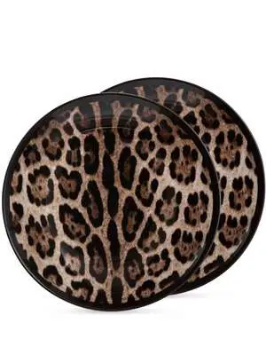 Dolce & Gabbana Leopard-print Porcelain Dessert Plates - Brown