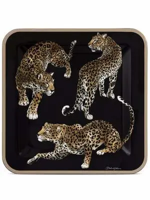 Dolce & Gabbana Medium Leopard-print Wood Tray - Black