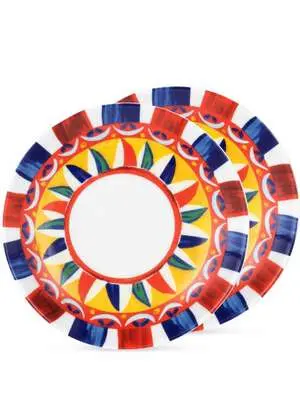 Dolce & Gabbana Carretto-print Porcelain Dessert Plates - White