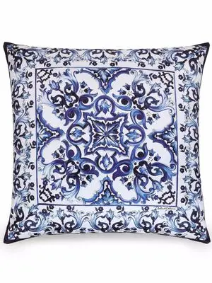 Dolce & Gabbana Medium Blu Mediterraneo-print Duchesse Cotton Cushion - Blue