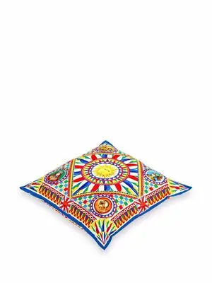 Dolce & Gabbana Small Carretto-print Square Canvas Cushion - White