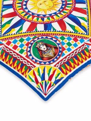 Dolce & Gabbana Small Carretto-print Square Canvas Cushion - White