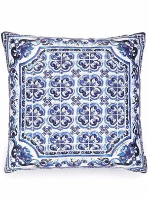 Dolce & Gabbana Small Blu Mediterraneo-print Duchesse Cotton Cushion - White