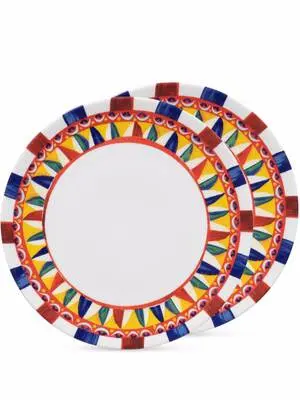 Dolce & Gabbana Carretto-print Porcelain Dinner Plates (set Of 2) White
