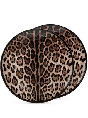 Dolce & Gabbana Leopard-print Porcelain Dinner Plates (set Of 2) Brown