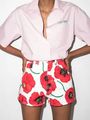 Kenzo Poppy-print Mini Shorts - White