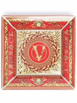 Versace Virtus Holiday Square Plate - Red