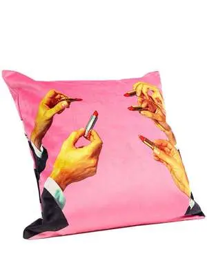 SELETTI Lipstick Feather Cushion - Pink
