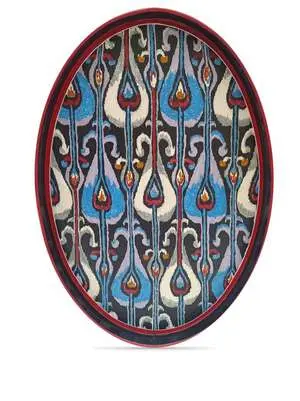 LES-OTTOMANS Ikat Hand-painted Oval Tray - Multicolour