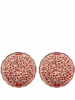 LES-OTTOMANS Peacock Handpainted Plate Set - Red