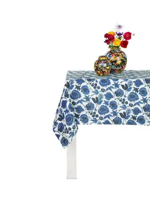 La DoubleJ Wildbird-print Linen Tablecloth - Blue