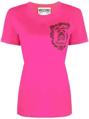 Moschino Flocked-teddy Logo T-shirt - Pink